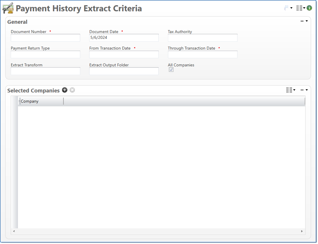 Payment History Extract Criteria